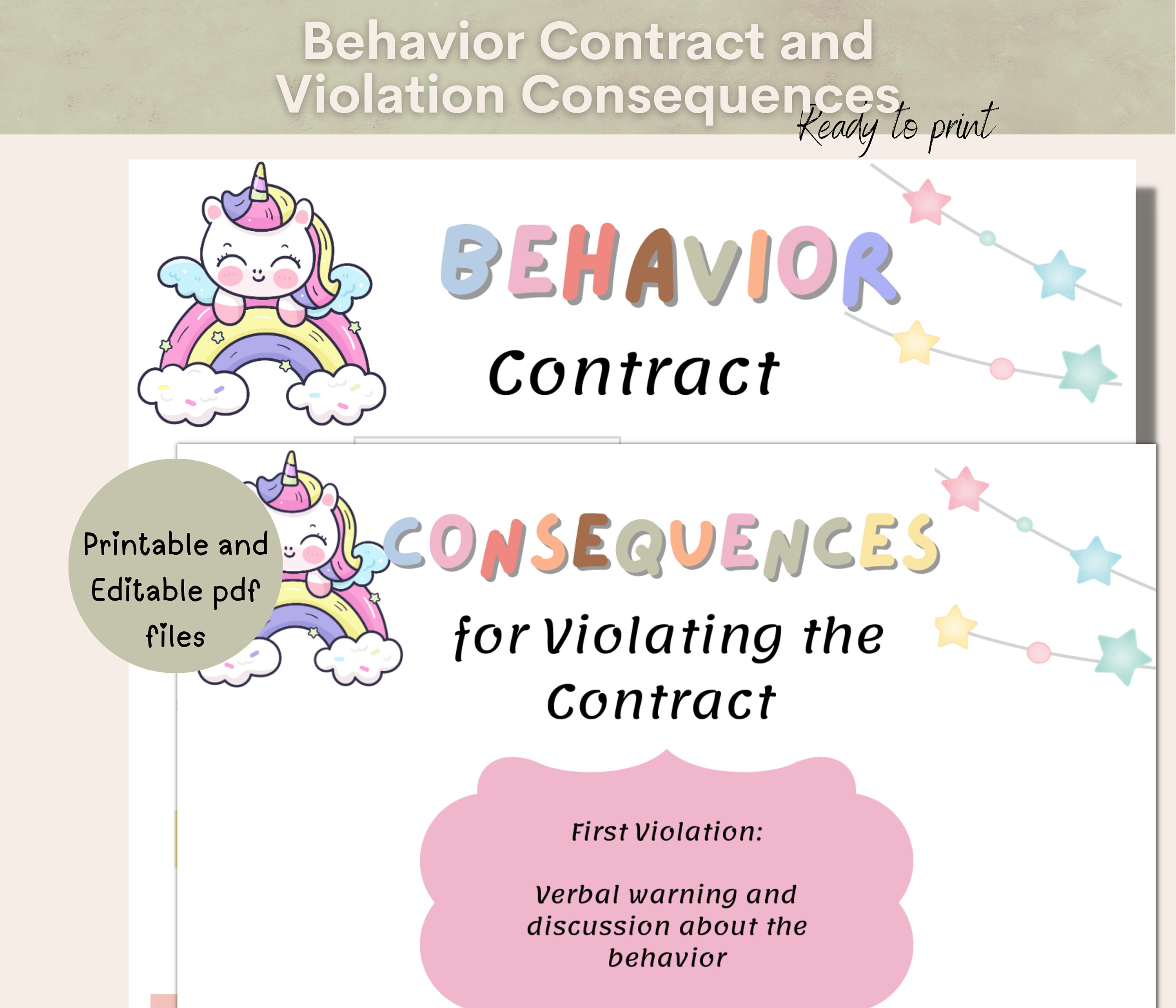 Behavior Contract for Kids, Behavior and Consequences Chart, Behavior ...