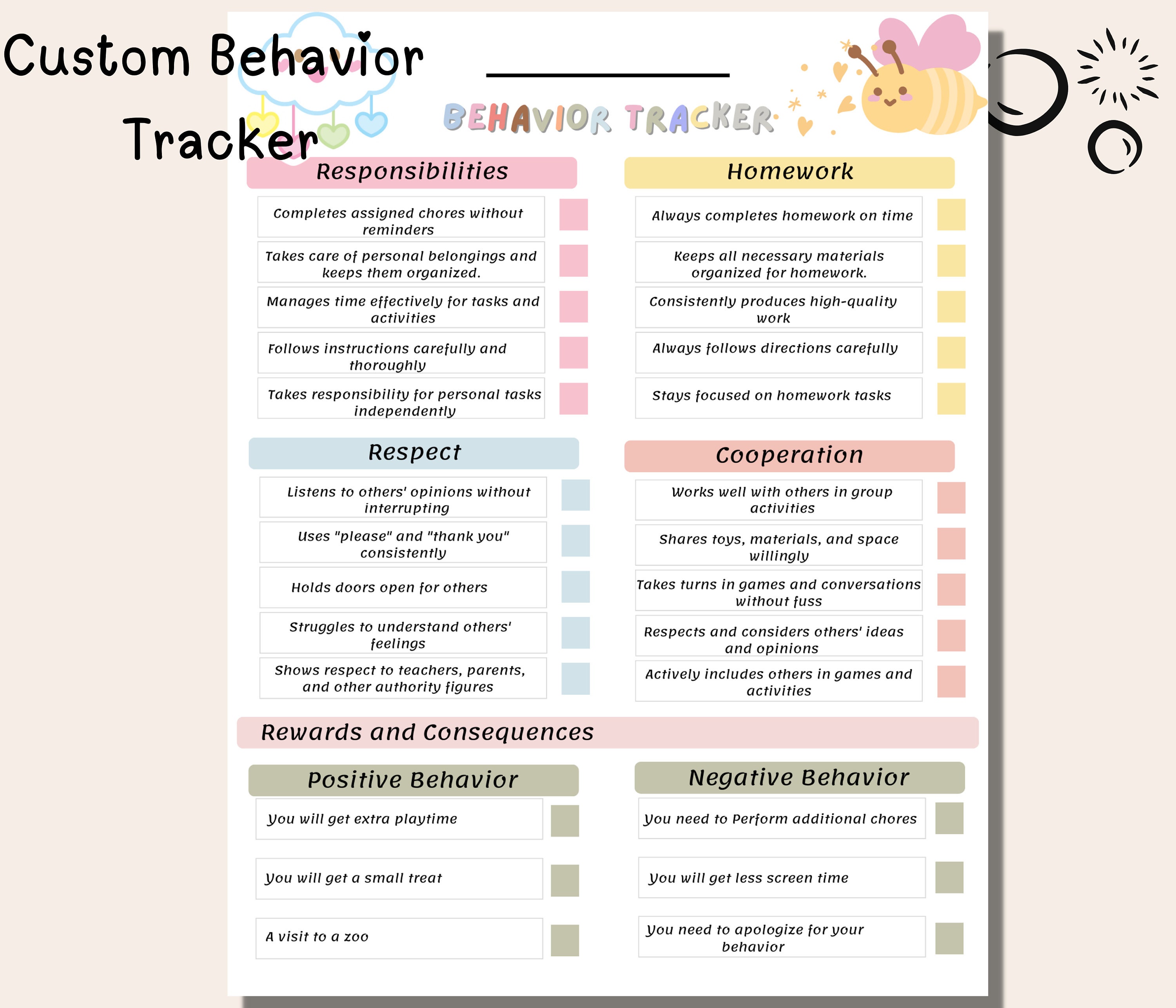 Kids Behavior Chart, Kids Responsibility Chart, Behavior and Chore ...