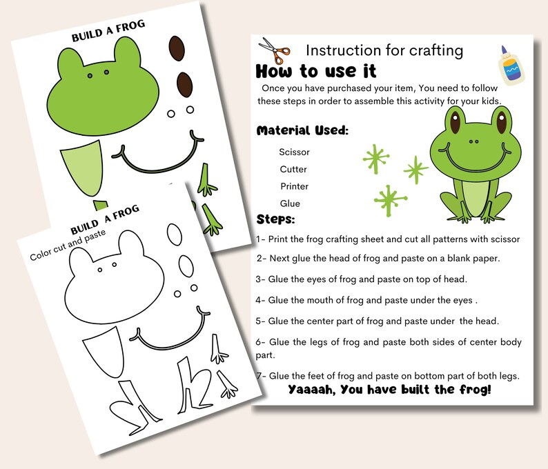 Frog Craft for Kids, Cut and Paste Activity Toddler, Fine Motor Skills ...