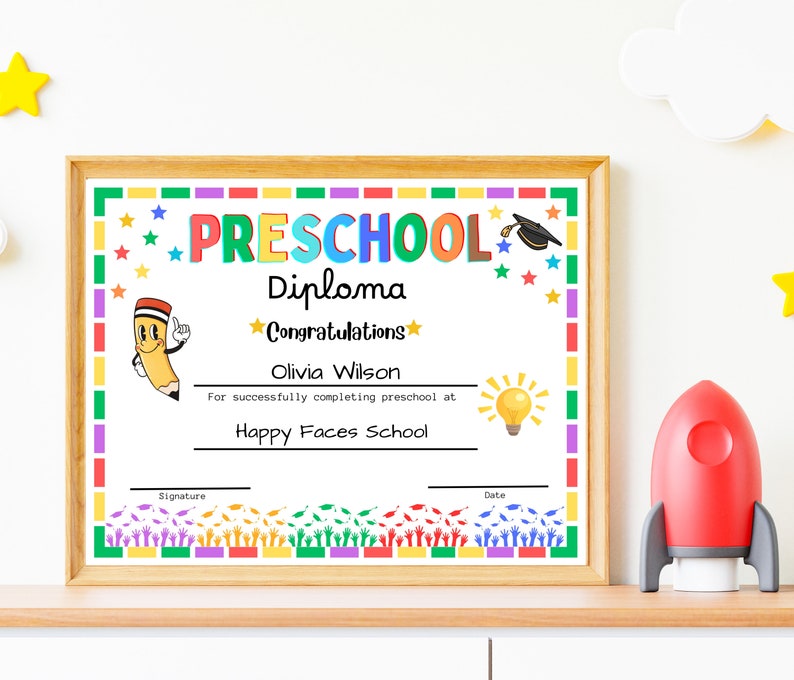 Editable Preschool Graduation Diploma , Graduation Certificate, Last ...