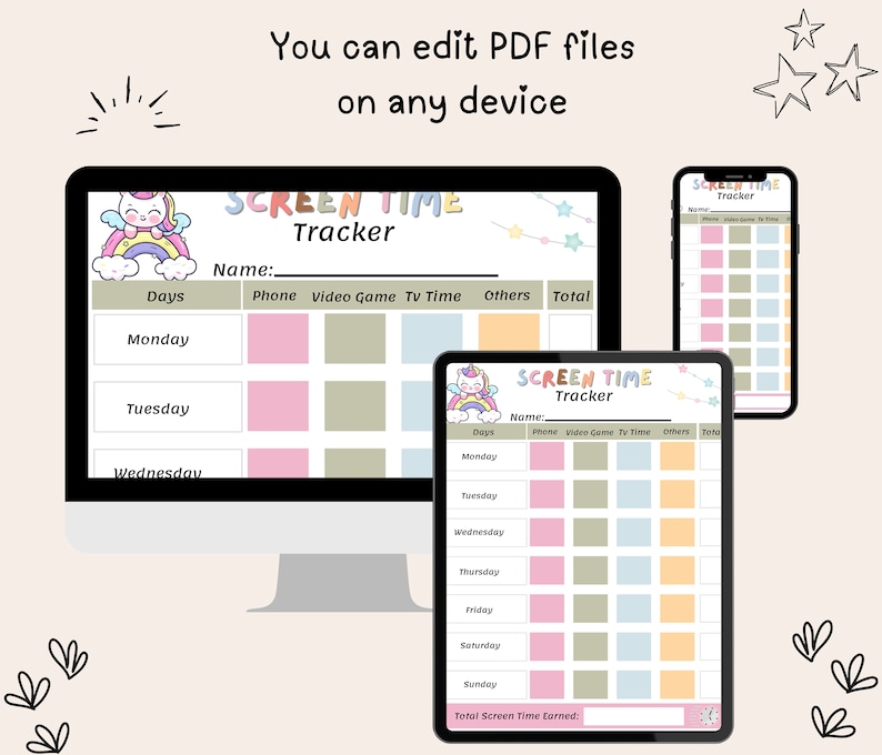 Screen Time Tracker for Kids, Printable Weekly Screen Time Tracker ...