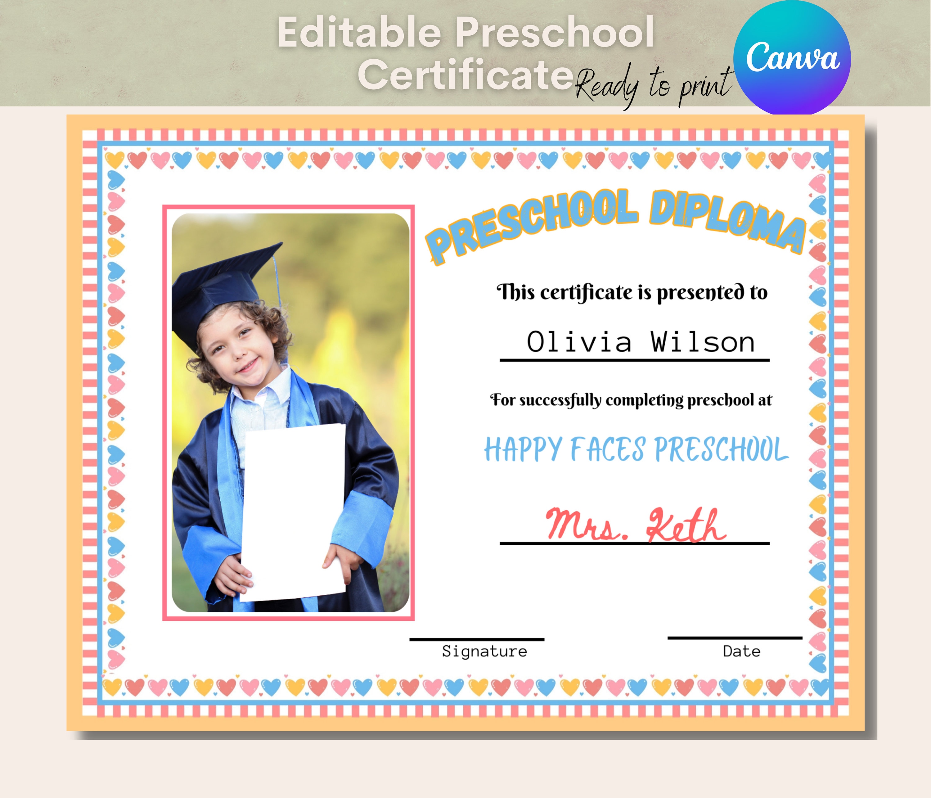 Editable Preschool Graduation Certificate, Printable Preschool ...