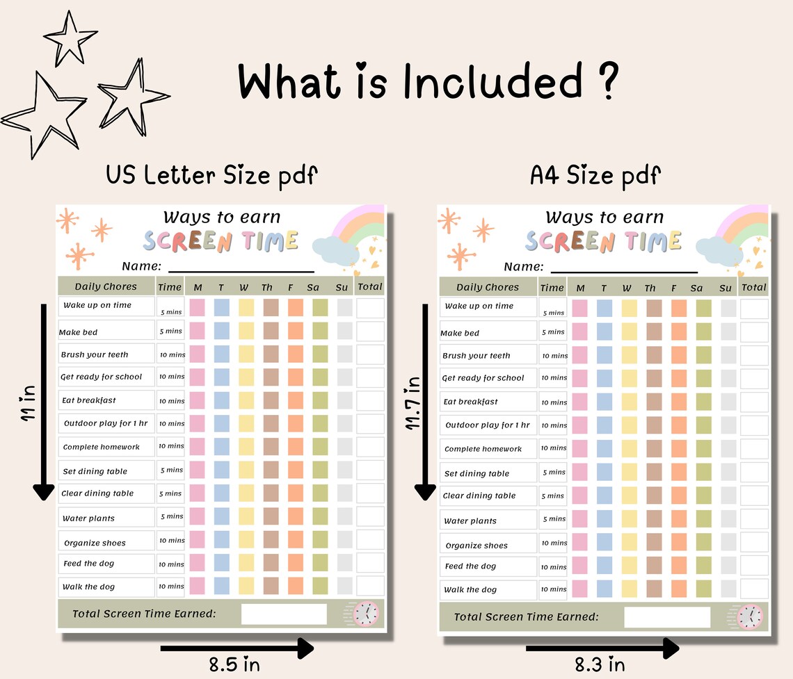 Screen Time Tracker for Kids, Editable Screen Time Checklist, Earn ...