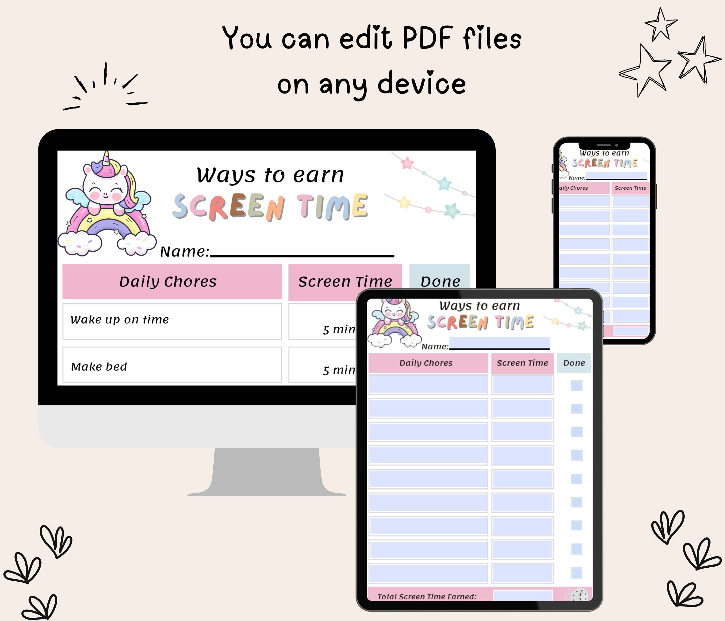Screen Time Checklist, Screen Time Coupons Printable, Earn Screen Time ...