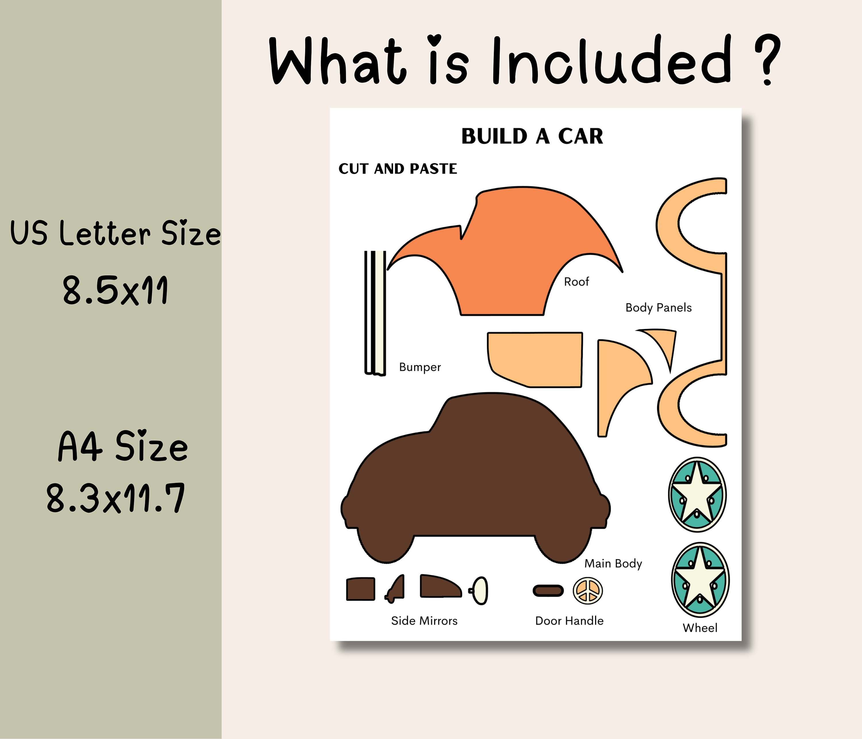 Cut and Paste Car Printable Activity, Toddler Cut and Paste Printable ...