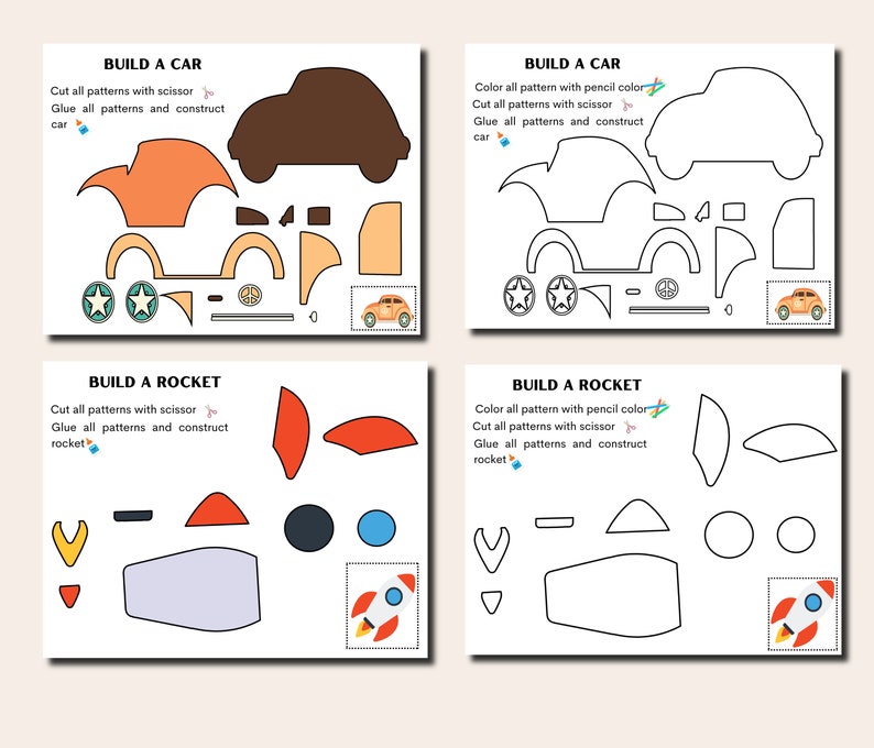 Cut and Glue, Preschool Cutting Practice, Scissor Skills Exercises ...