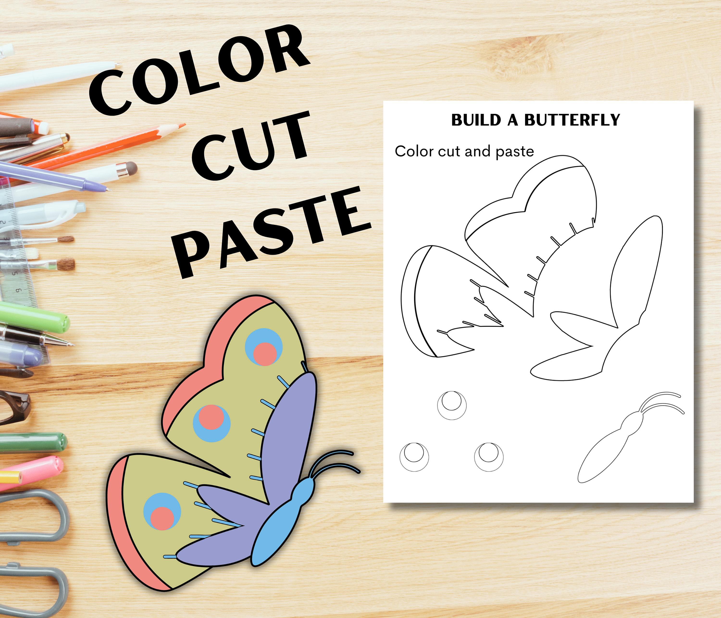 Butterfly Cut and Paste Printable Craft, Preschool Learning Material ...