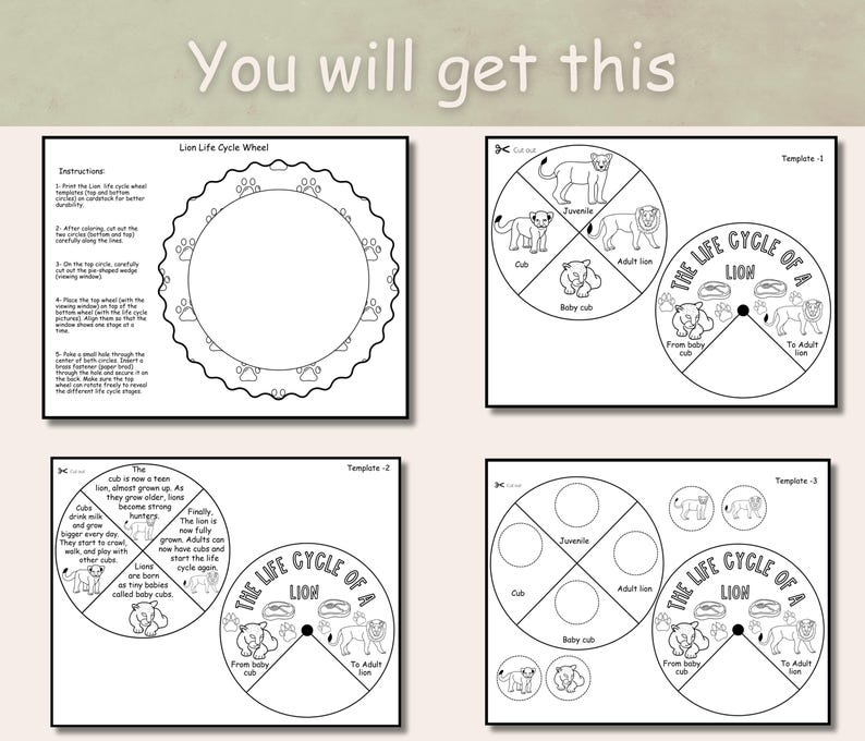 Life Cycle of a Lion Wheel, Homeschool Science Unit Study, Kindergarten ...