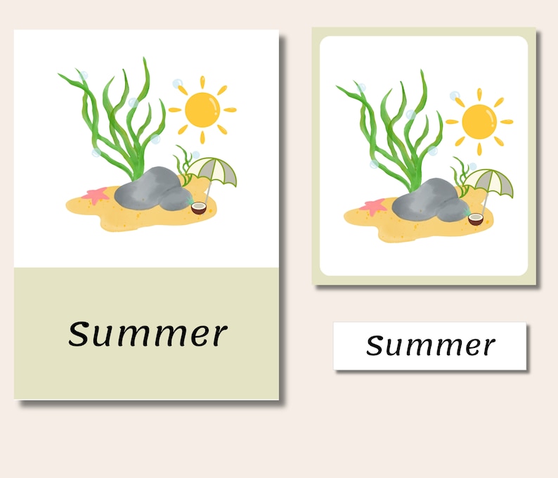 Four Seasons Flashcards for Kids, Printable Montessori Cards, Visual ...