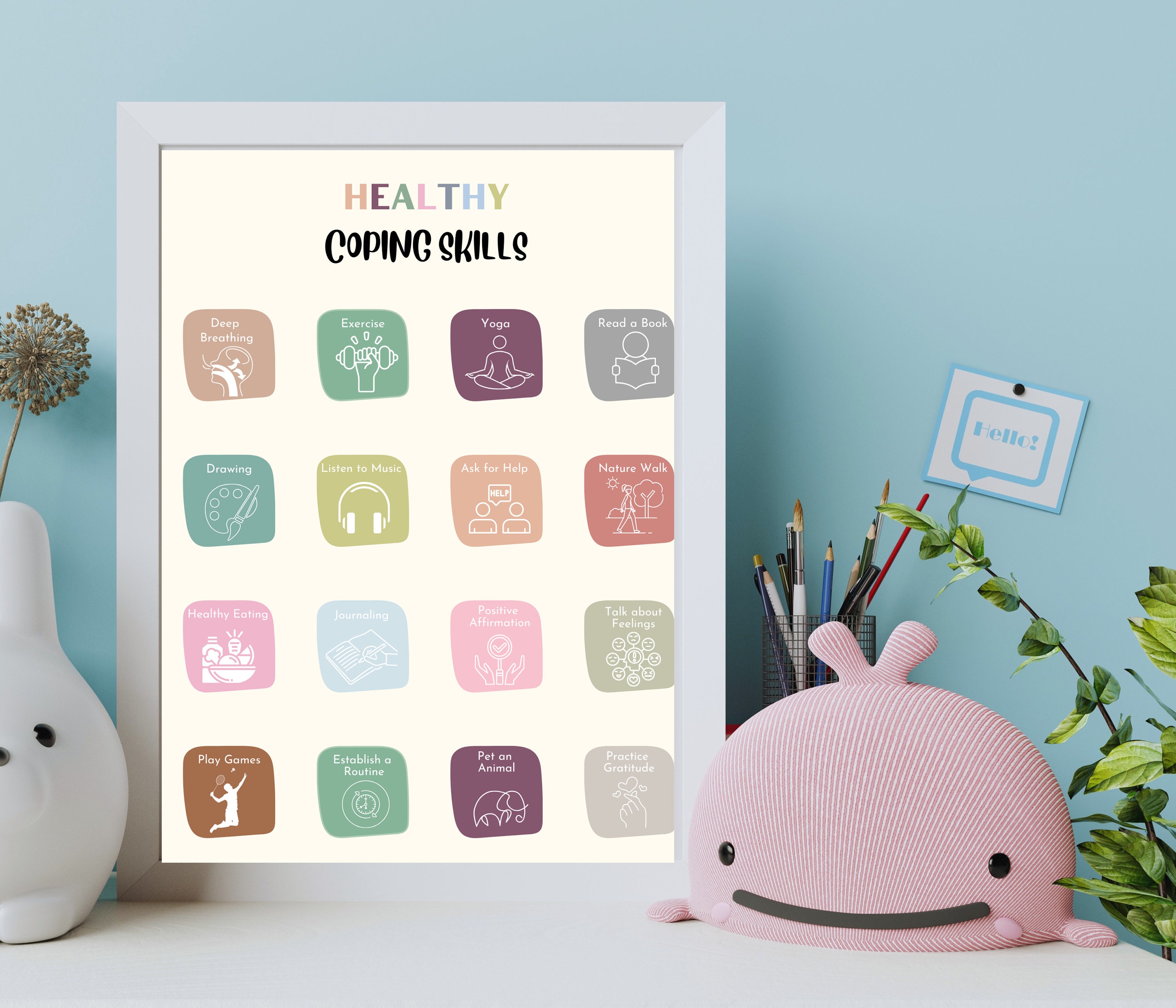Healthy Coping Skills Poster, Elementary School Counselor Office Decor ...