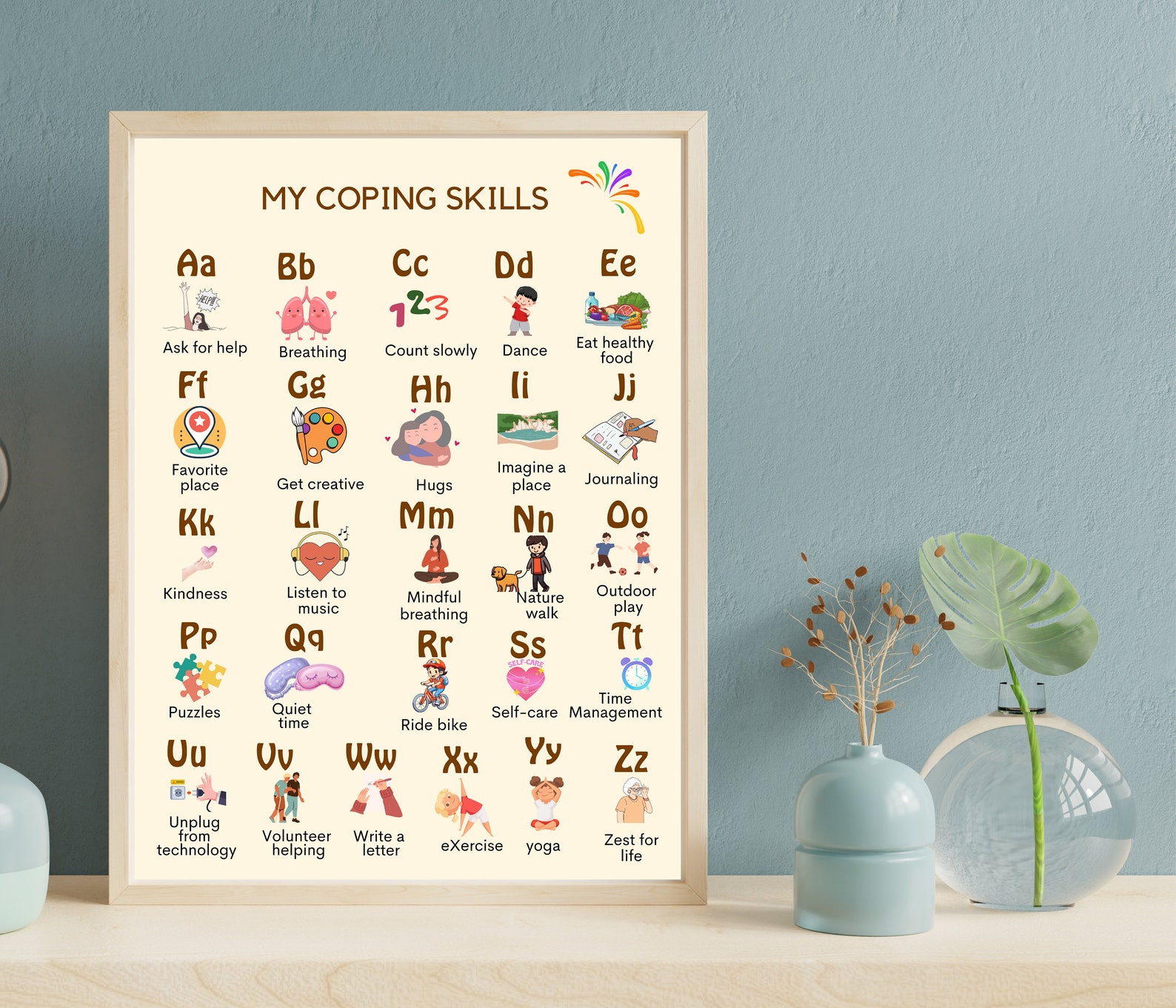 Coping Skills Alphabet, Printable Coping Skills Poster for Kids, Calm ...