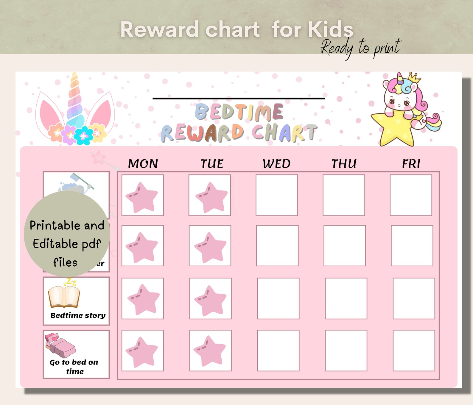Bedtime Reward Chart for Kids, Bedtime Routine Chart for Toddler ...