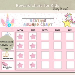 Bedtime Reward Chart for Kids, Bedtime Routine Chart for Toddler ...