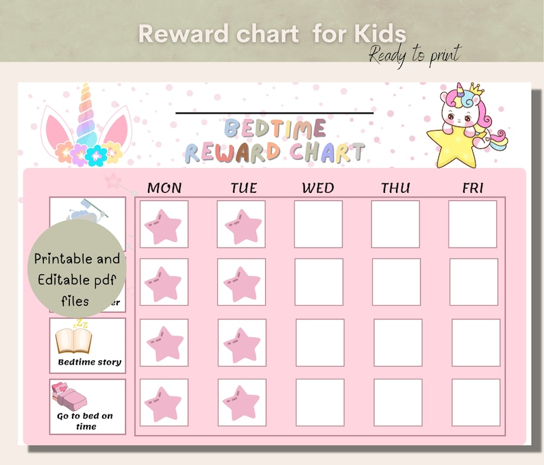 Bedtime Reward Chart for Kids, Bedtime Routine Chart for Toddler ...