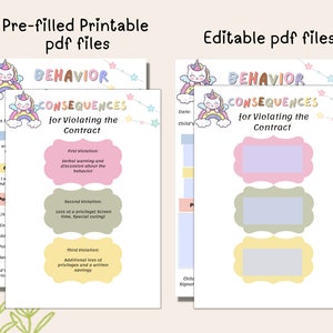 Behavior Contract for Kids, Behavior and Consequences Chart, Behavior ...