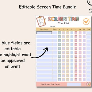 Screen Time Checklist for Kids, Screen Time Tokens, Screen Time ...