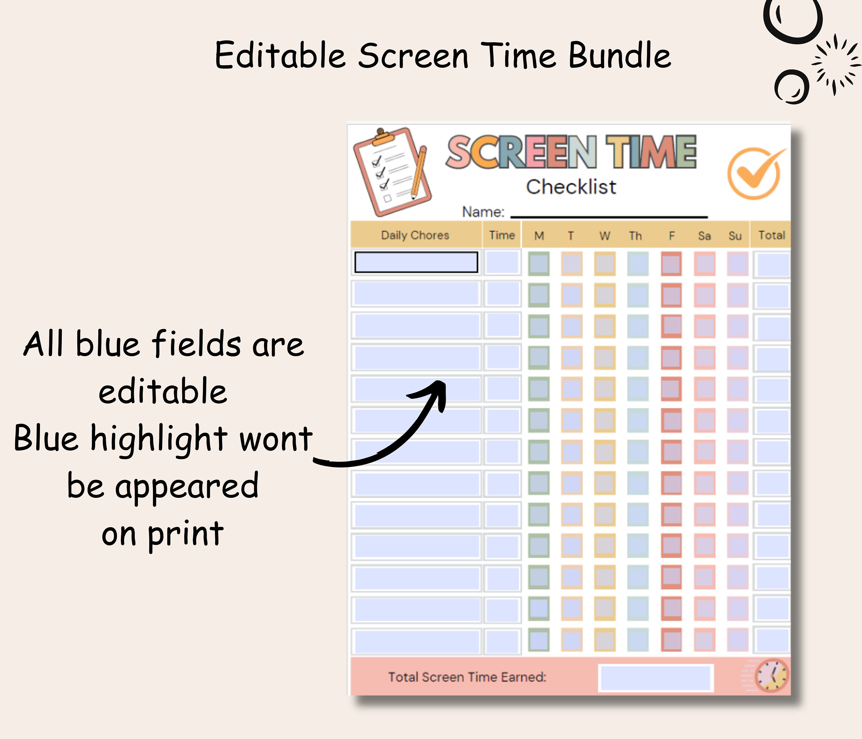 Screen Time Checklist for Kids, Screen Time Tokens, Screen Time ...