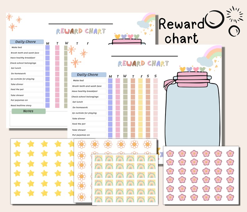 Reward Chart for Kids, Printable Classroom Reward Tokens, Reward Jar ...