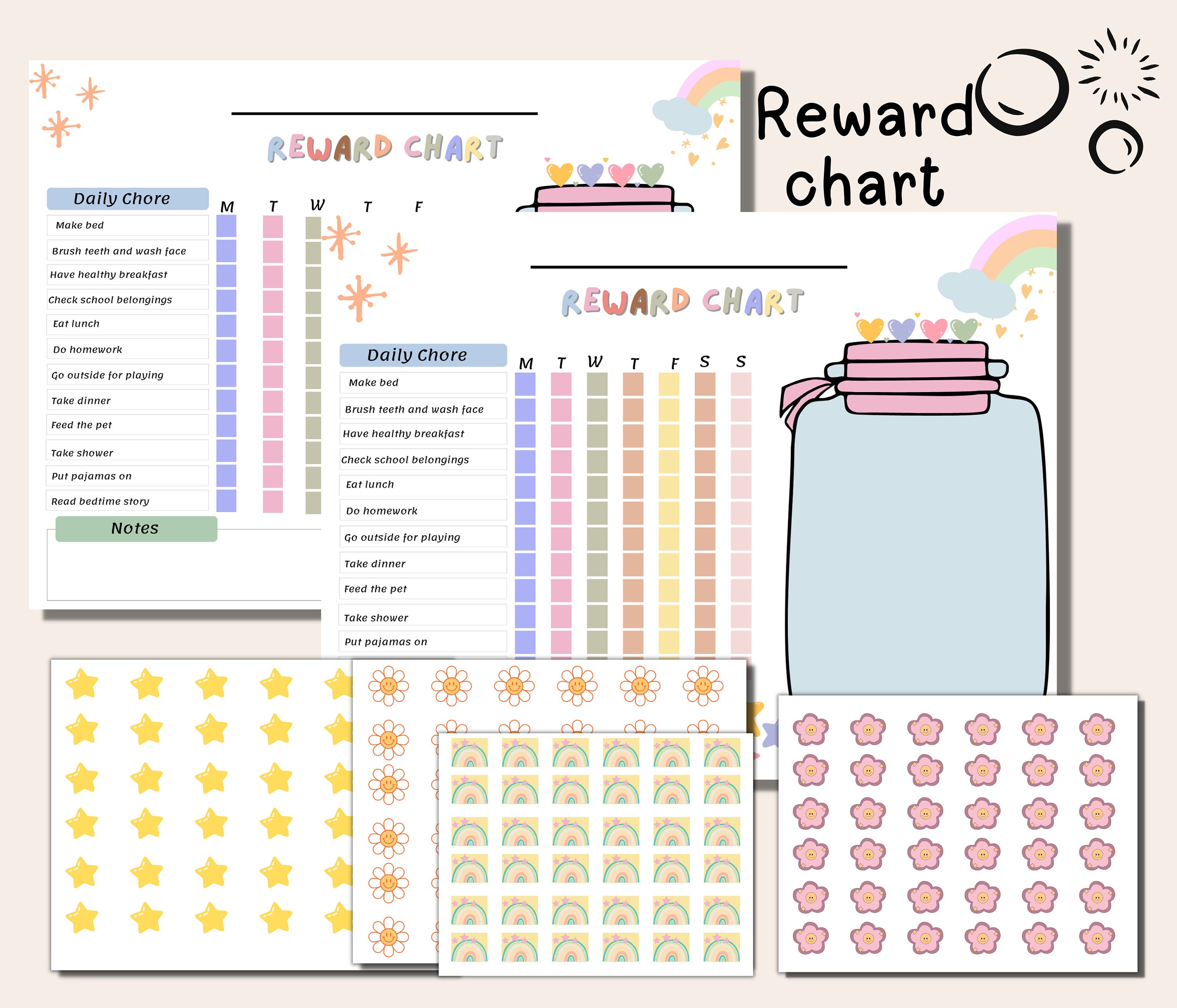 Reward Chart for Kids, Printable Classroom Reward Tokens, Reward Jar ...