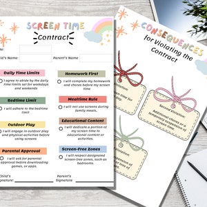 Screen Time Contract and Violation Consequences, Printable Screen Time ...