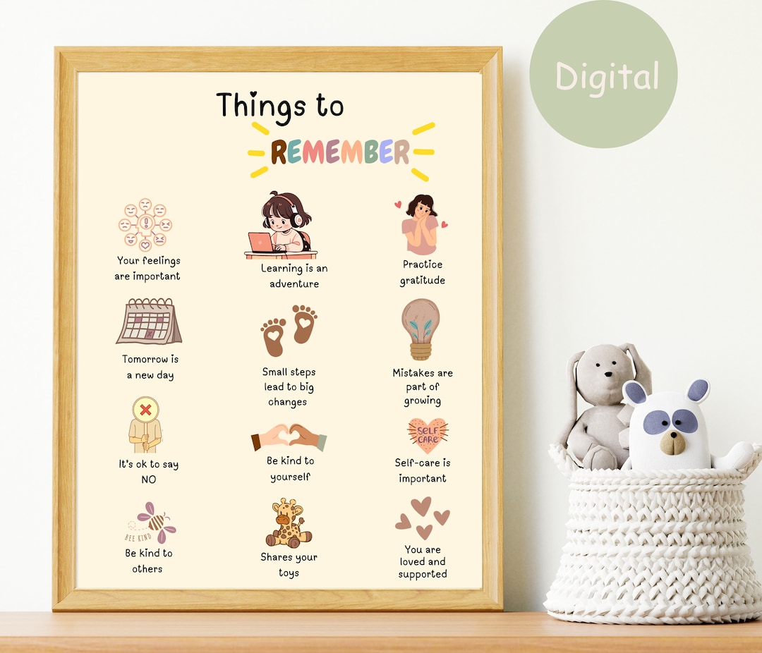 Things to Remember Poster for Kids, Positive Affirmation, Mental Health ... Things to Remember Poster for Kids, Positive Affirmation, Mental Health ...