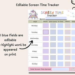 Screen Time Tracker for Kids, Printable Weekly Screen Time Tracker ...