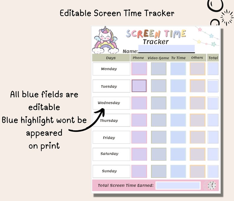 Screen Time Tracker for Kids, Printable Weekly Screen Time Tracker ...