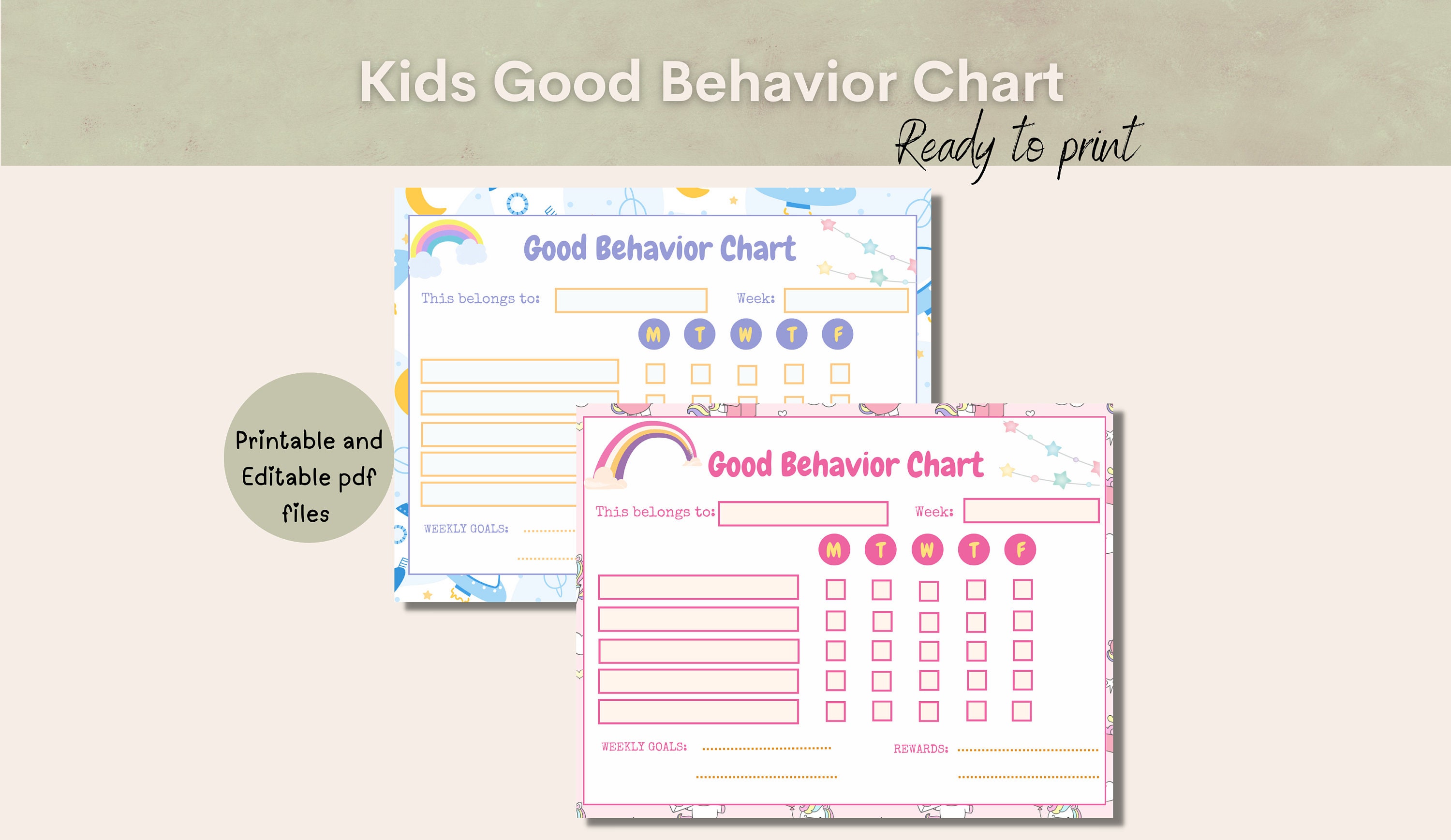 Behavior Chart for Kids, Editable Behavior Chart for Kids, Printable ...