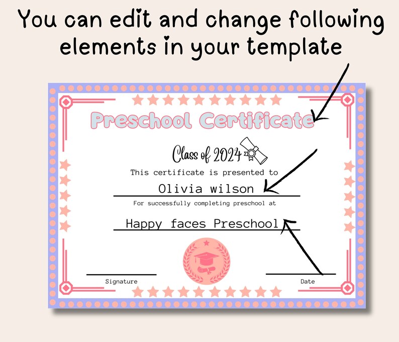 Editable Preschool Graduation Certificate, Printable Graduation Diploma ...