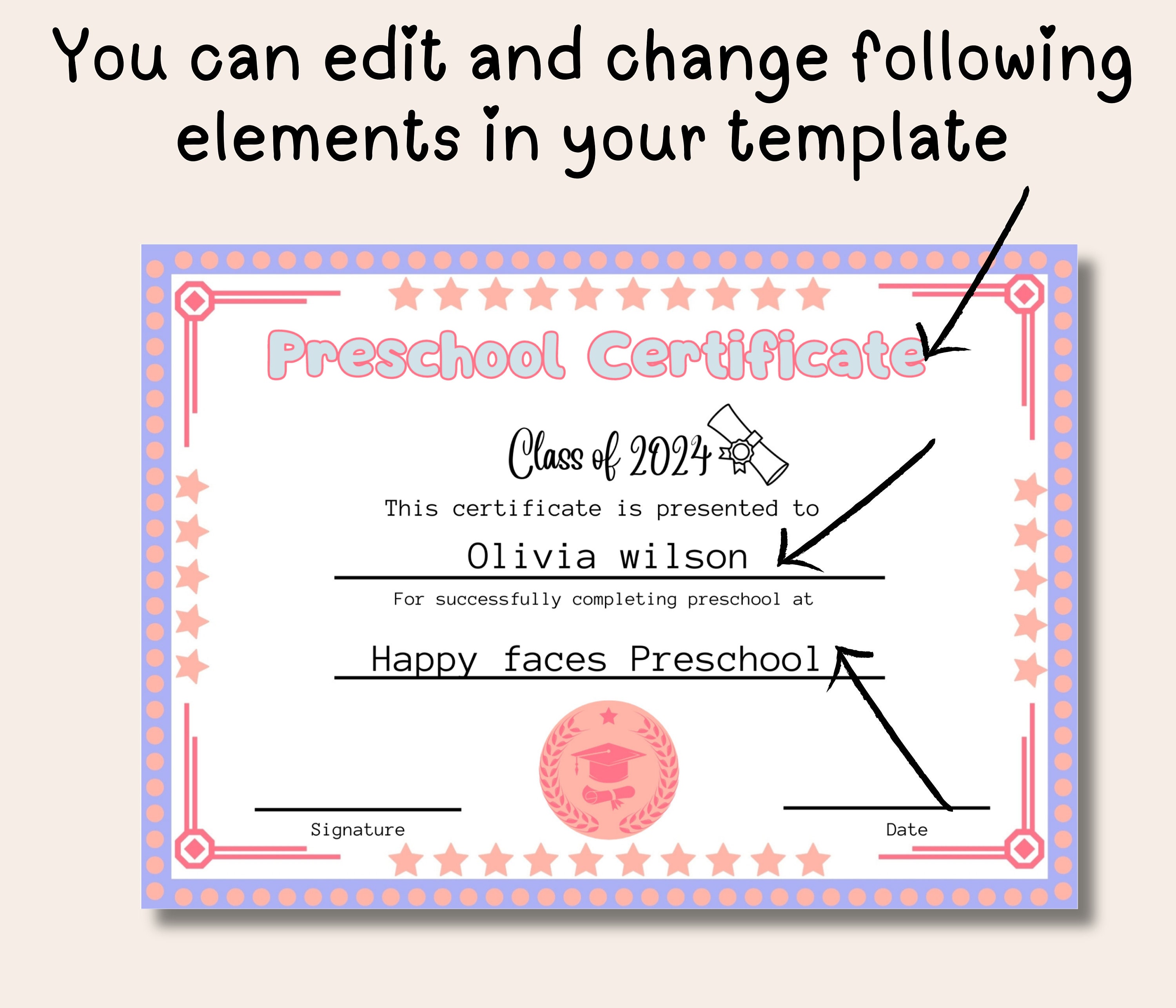 Editable Preschool Graduation Certificate, Printable Graduation Diploma ...