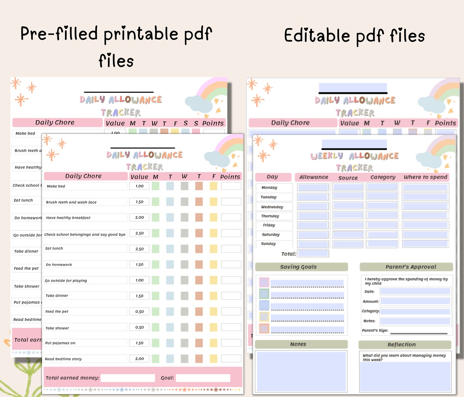 Kids Allowance Tracker, Printable Kids Chore Chart With Allowance ...