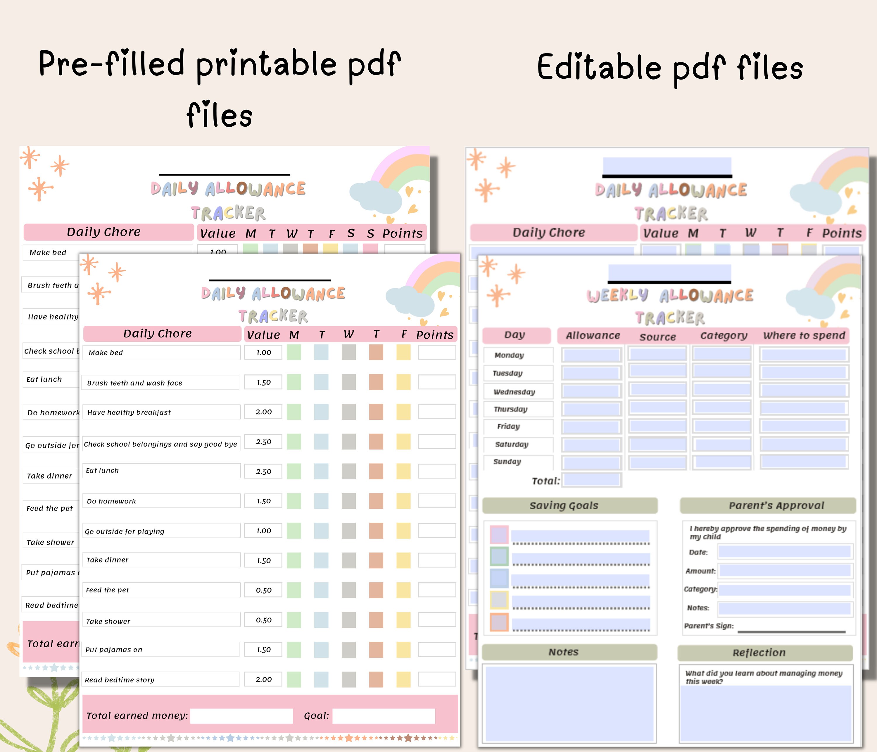 Kids Allowance Tracker Printable Kids Chore Chart With - Etsy