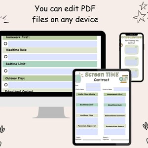 Screen Time Contract and Rules Chart Kids, Consequence Chart for ...
