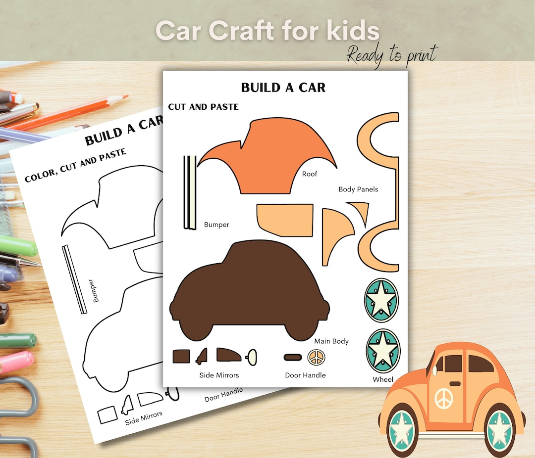 Cut and Paste Car Printable Activity, Toddler Cut and Paste Printable ...