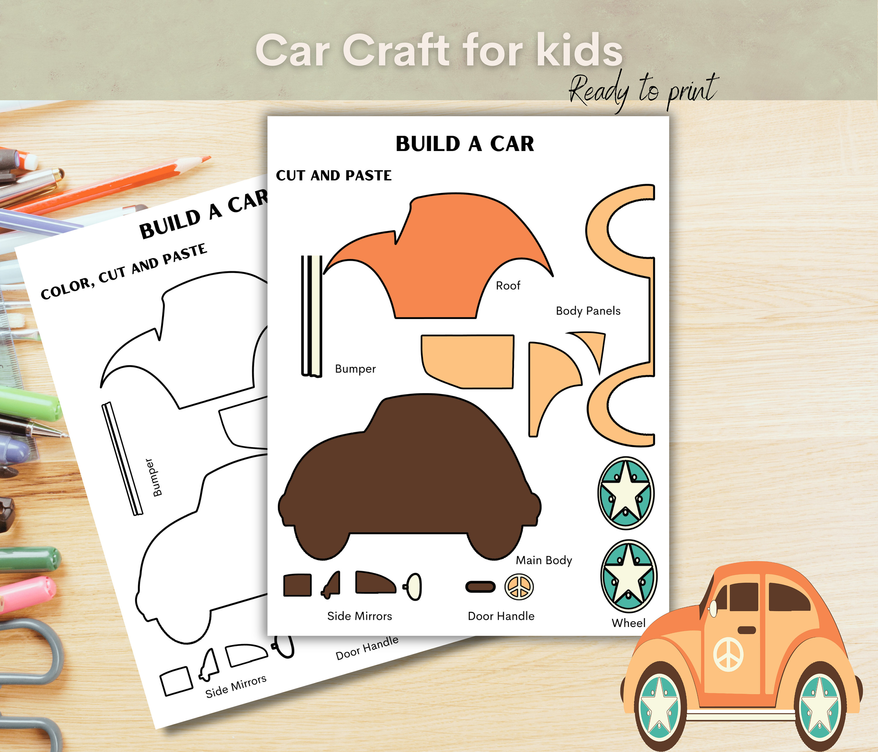Cut and Paste Car Printable Activity, Toddler Cut and Paste Printable ...