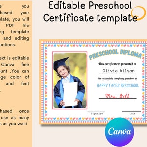 Editable Preschool Graduation Certificate, Printable Preschool ...