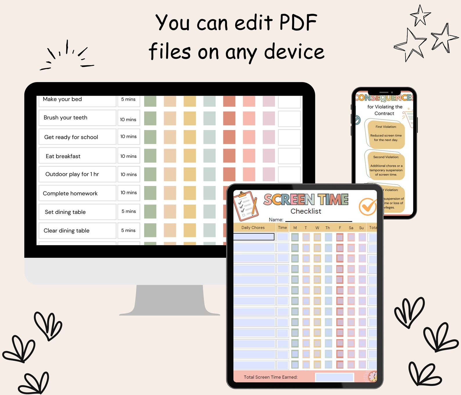 Screen Time Checklist for Kids, Screen Time Tokens, Screen Time ...