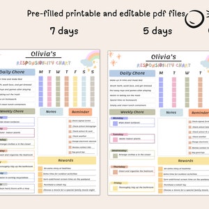 Responsibility Chart for Kids, Daily Chore Chart, Reward Chart ...