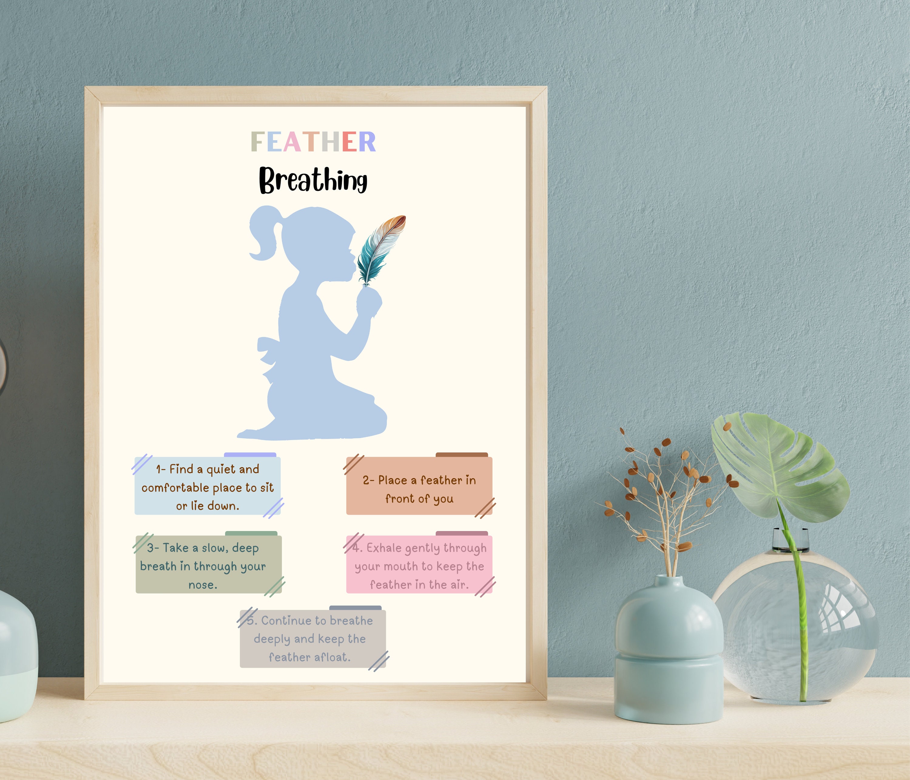 Feather Breathing Poster for Kids, Mindfulness Breathing Exercise, Deep ...