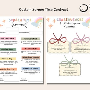 Screen Time Contract and Violation Consequences, Printable Screen Time ...