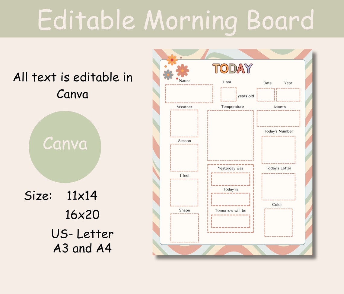 Morning Board Printable for Kids, Editable Morning Board for Toddler ...