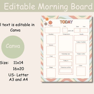 Morning Board Printable for Kids, Editable Morning Board for Toddler ...