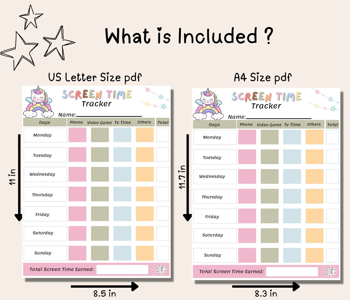 Screen Time Tracker for Kids, Printable Weekly Screen Time Tracker ...