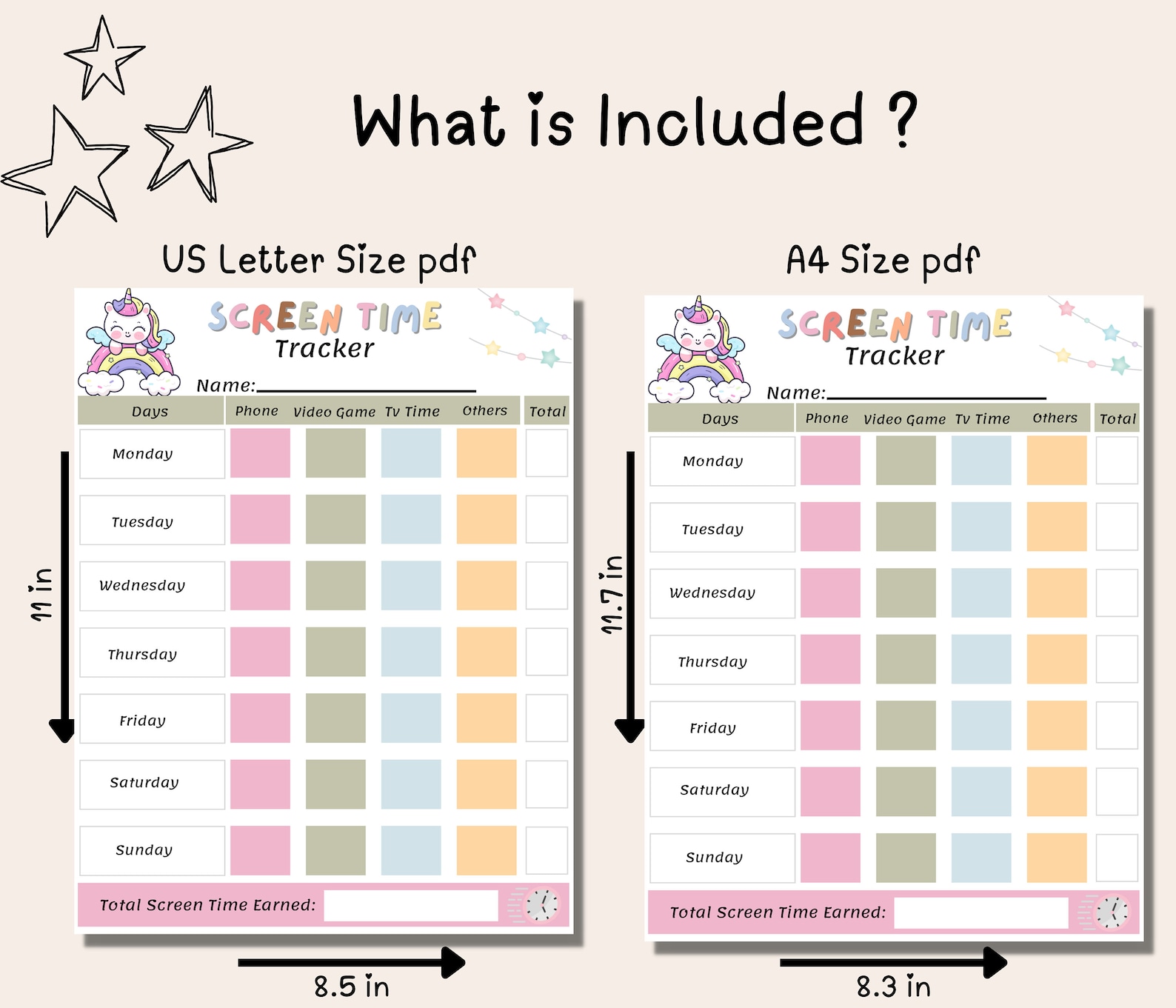 Screen Time Tracker for Kids, Printable Weekly Screen Time Tracker ...