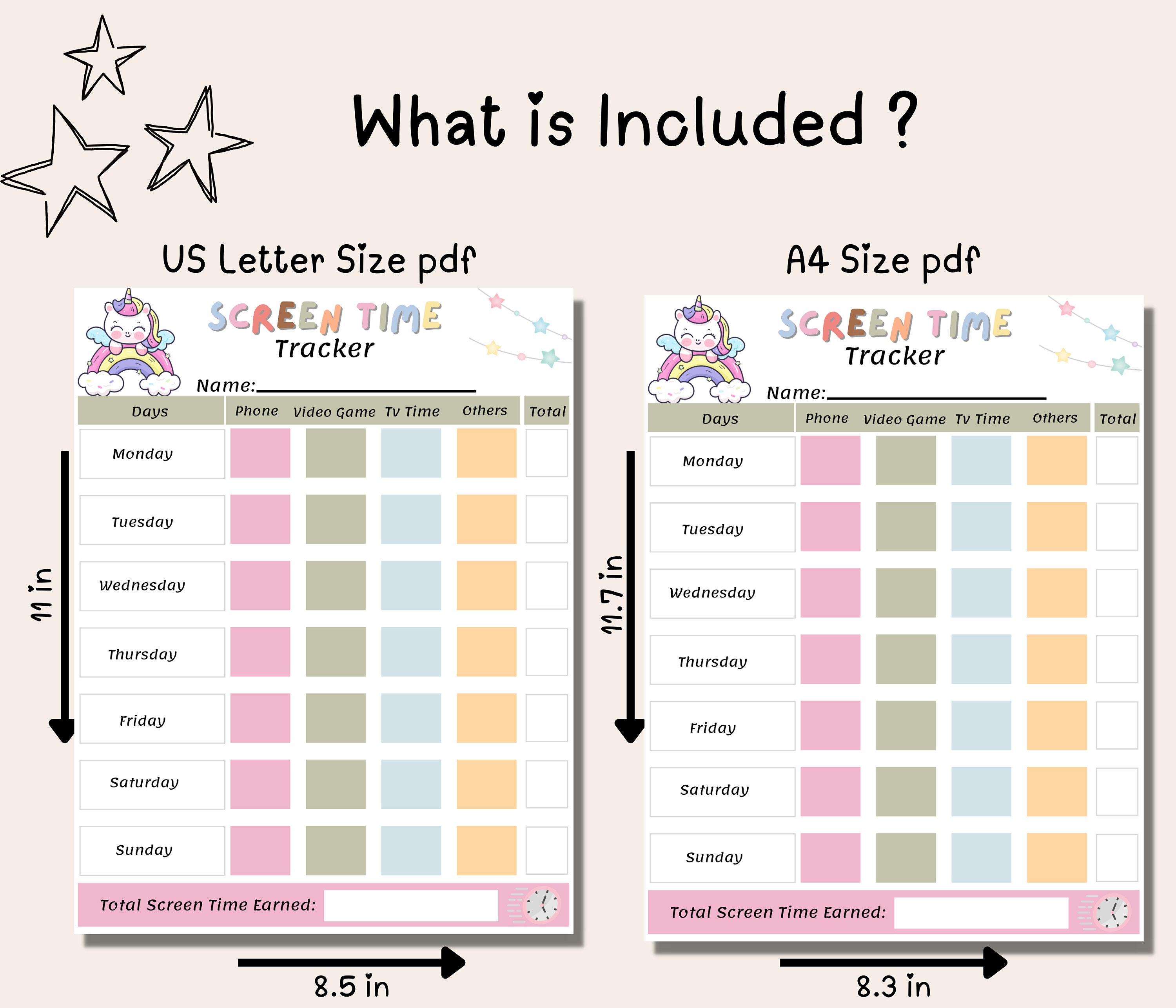 Screen Time Tracker for Kids, Printable Weekly Screen Time Tracker ...