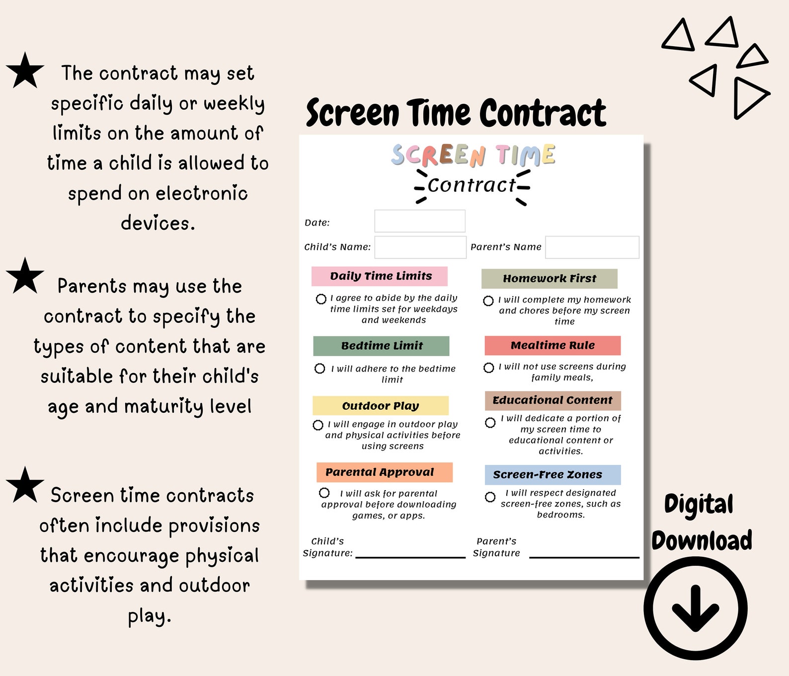 Screen Time Contract for Kids, Printable Screen Time Rules, Editable ...