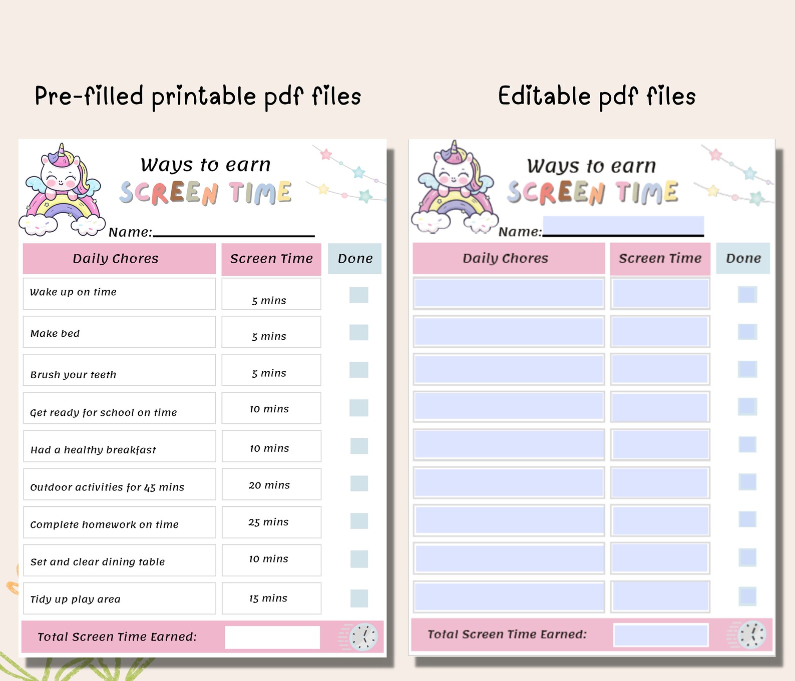 Screen Time Checklist, Screen Time Coupons Printable, Earn Screen Time ...