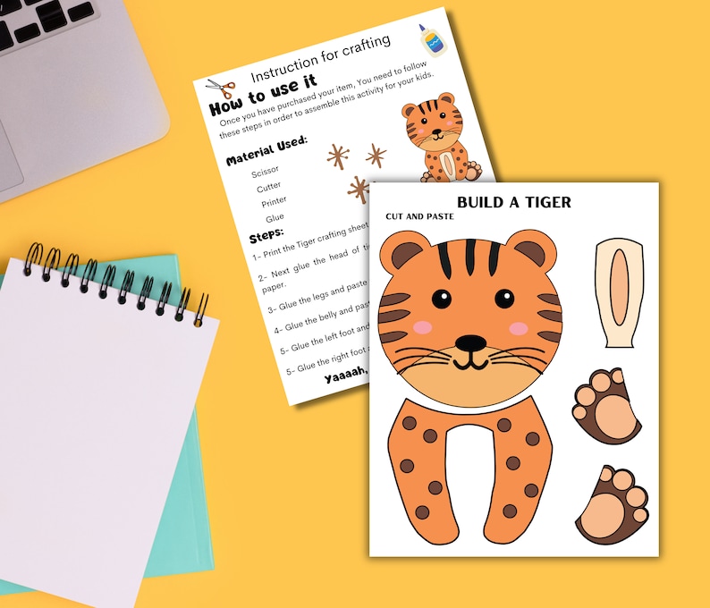 Tiger Cut Paste Activity, Preschool Cutting Practice, Kindergarten ...