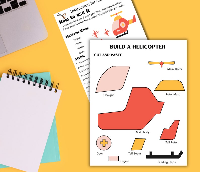 Cut and Paste Printable Helicopter Activity, Preschool Cutting Practice ...