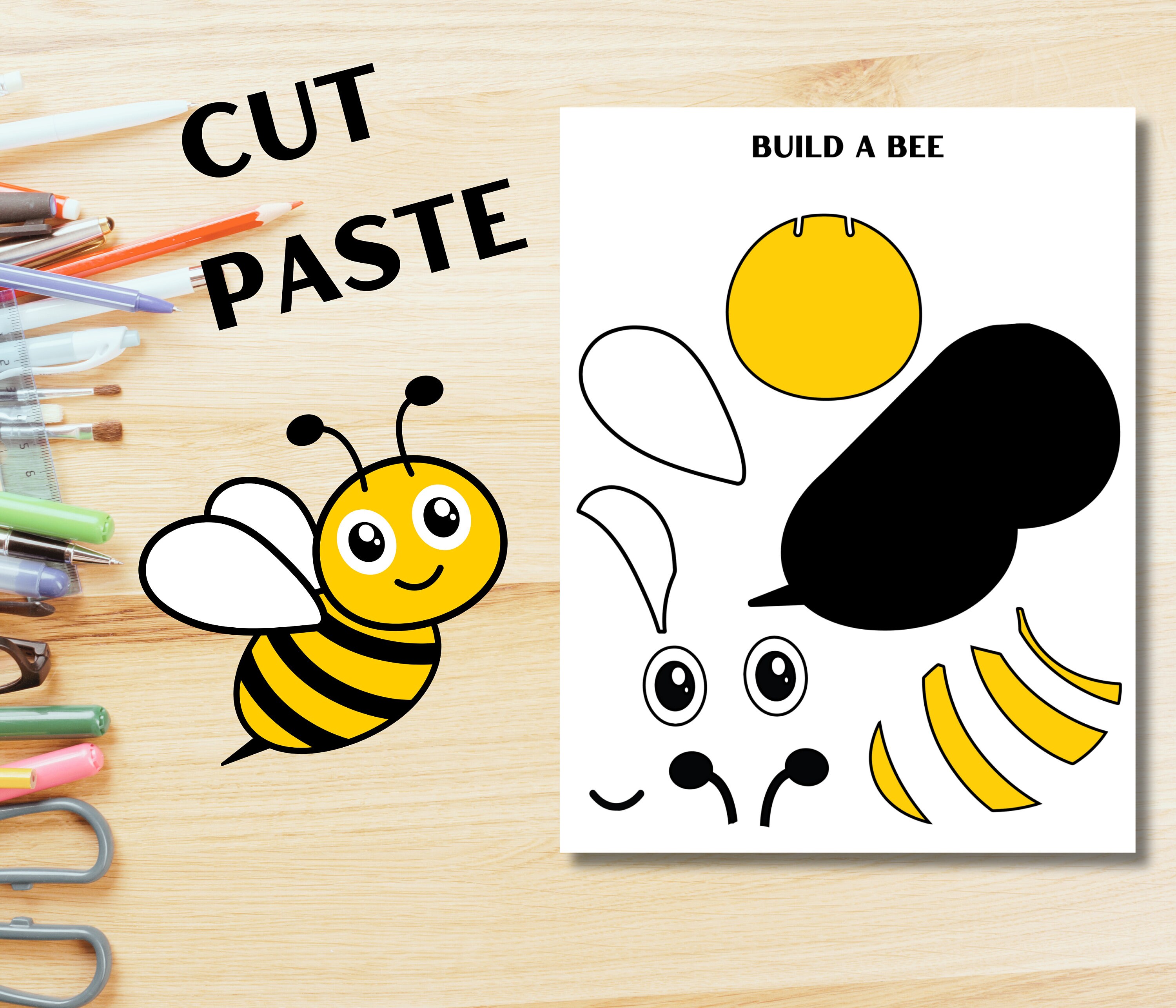 Bee Cut and Paste Worksheet for Kids, Cutting Practice Preschool ...